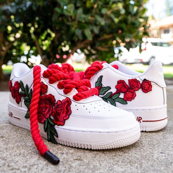 Shoes | Custom Air Forces With Rope Laces And Flower Patch | Poshmark